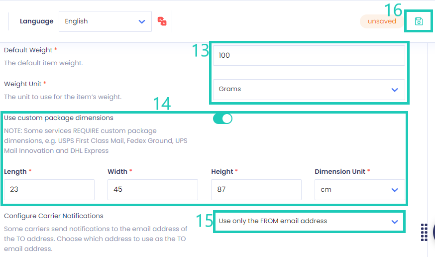 Shipping Label Settings